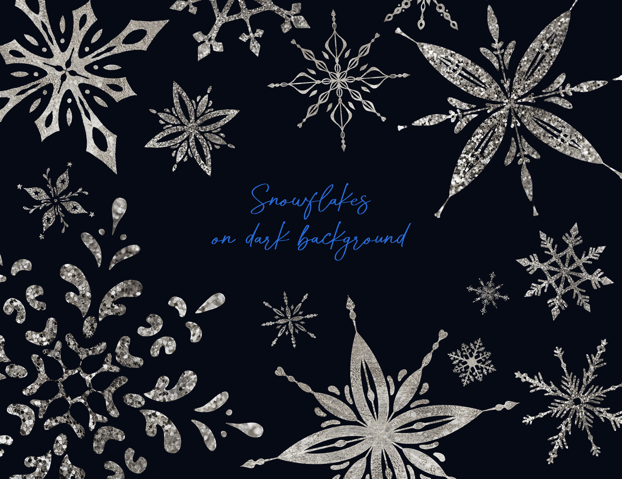 Silver Glitter Snowflakes Clipart: Winter Foil Overlays (PNG) - Etsy