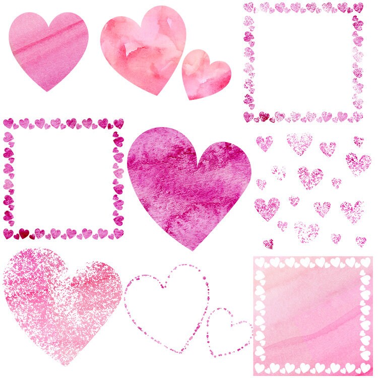 Pink Watercolor Hearts Clipart Watercolor Design Elements - Etsy