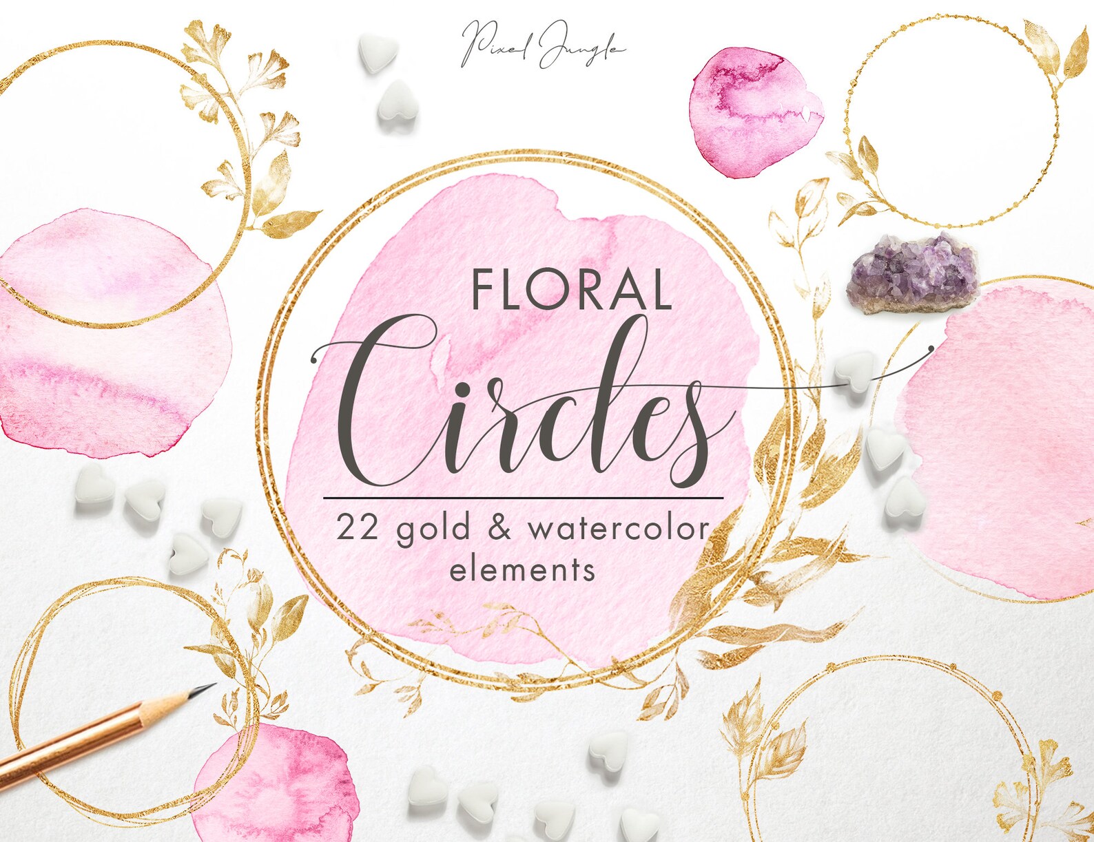 Floral Gold Circles With Watercolor Floral Circles for Logo - Etsy