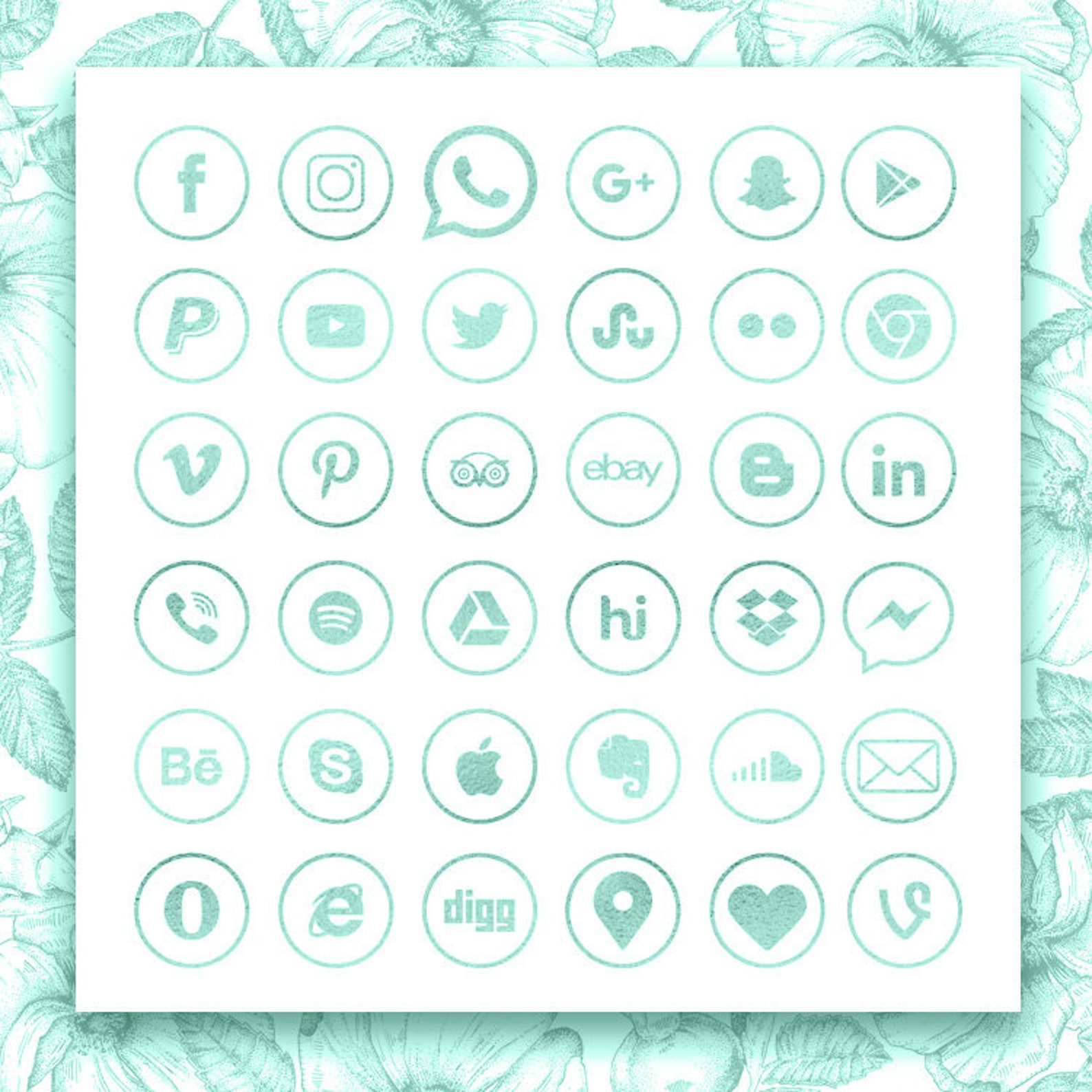 Buy 3 Pay for 2 Mint Social Media Icons Mint Metallic Foil | Etsy