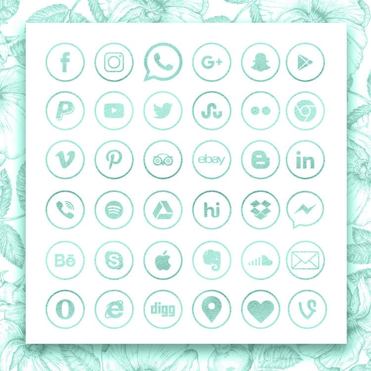 Buy 3 Pay for 2 Mint Social Media Icons Mint Metallic Foil - Etsy