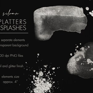 Silver Glitter Paint Splashes Clip Art, Silver Foil Brush Strokes ...