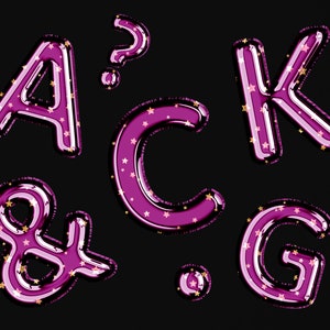 Purple Balloon Alphabet With Gold Stars, Purple Balloons, Purple Foil ...