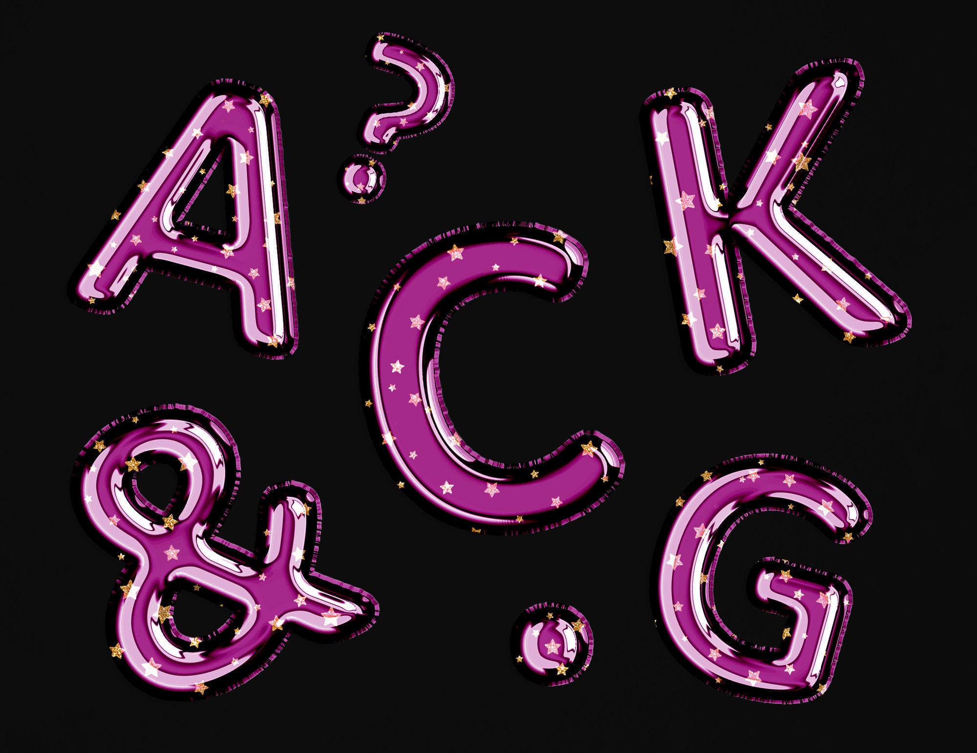 Purple Balloon Alphabet With Gold Stars Purple Balloons | Etsy