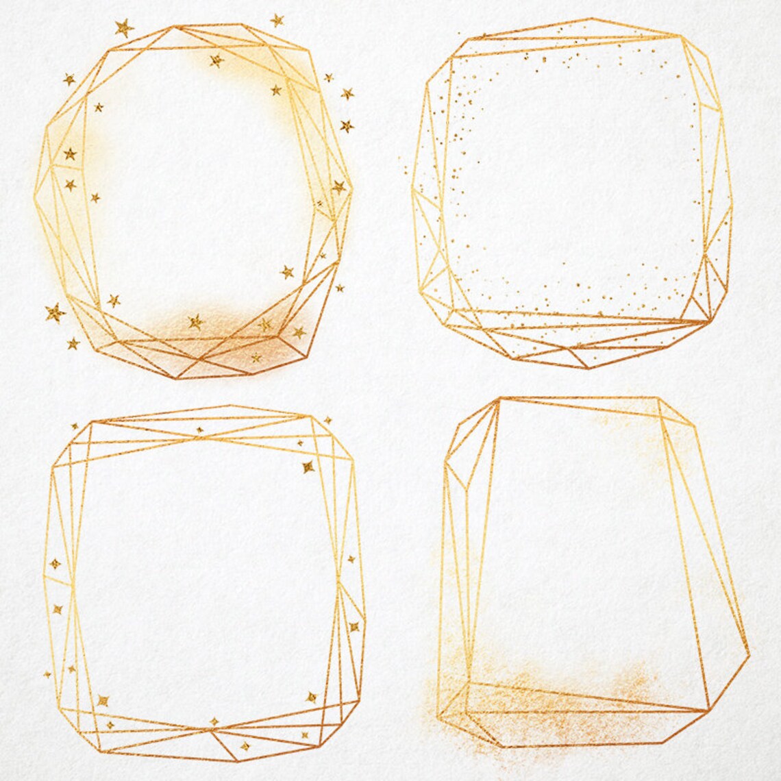 Gold Dusted Crystal Frames Clipart, Gold Polygonal Frames Clip Art ...