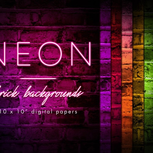 Neon Brick Digital Paper Clipart Neon Brick Wallpaper Neon - Etsy