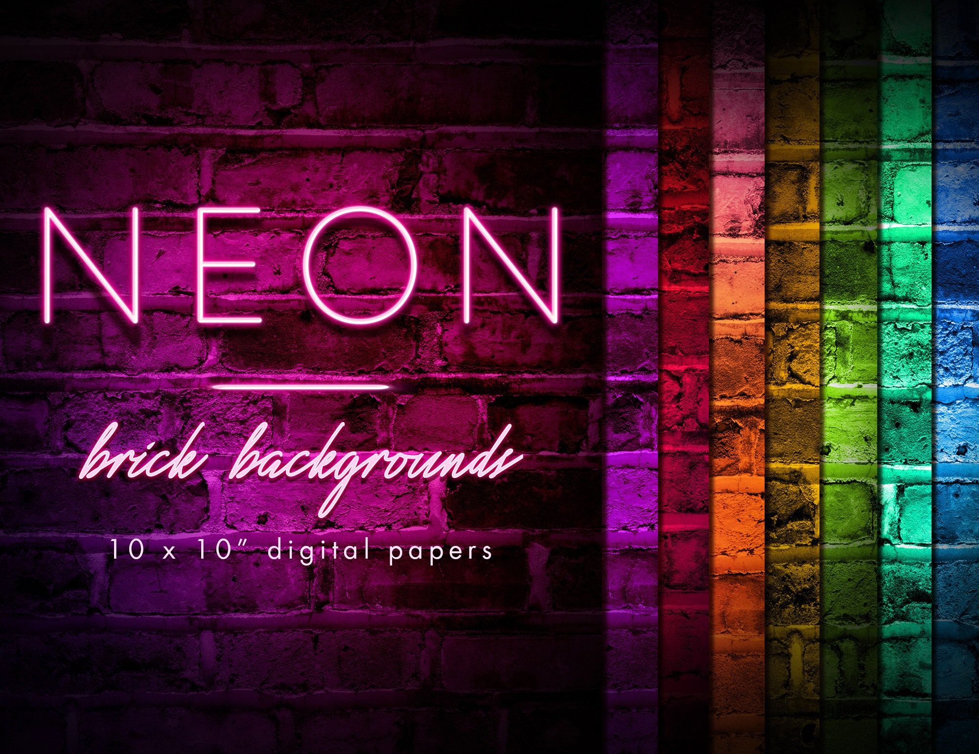 Neon brick digital paper clipart Neon brick wallpaper Neon | Etsy