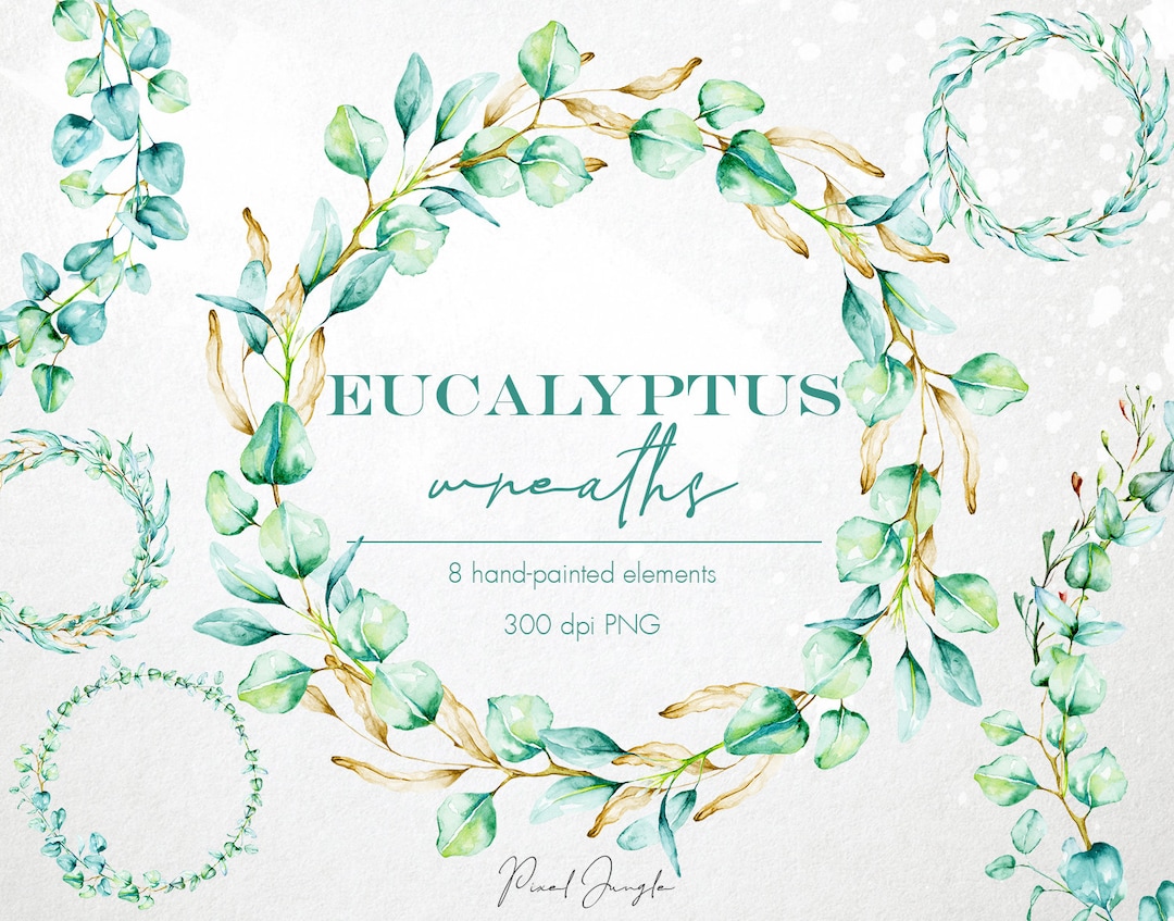 Watercolor Eucalyptus Wreaths Clipart, Hand Painted Wreath, Eucalyptus ...
