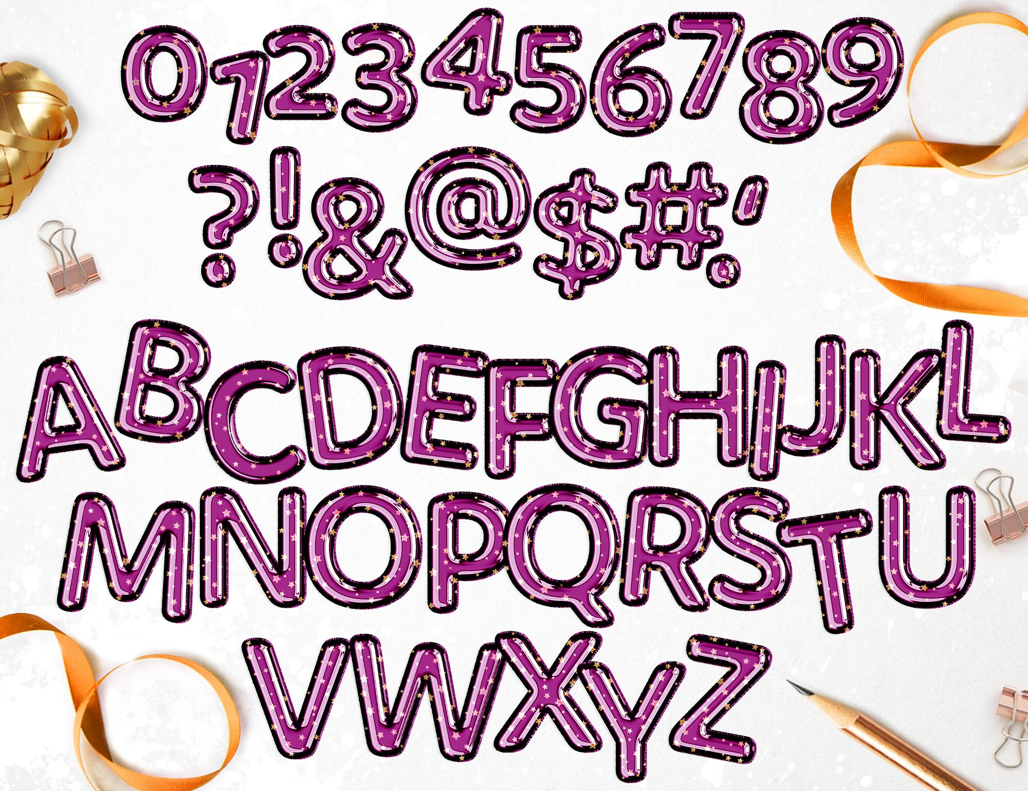 Purple Balloon Alphabet With Gold Stars Purple Balloons | Etsy