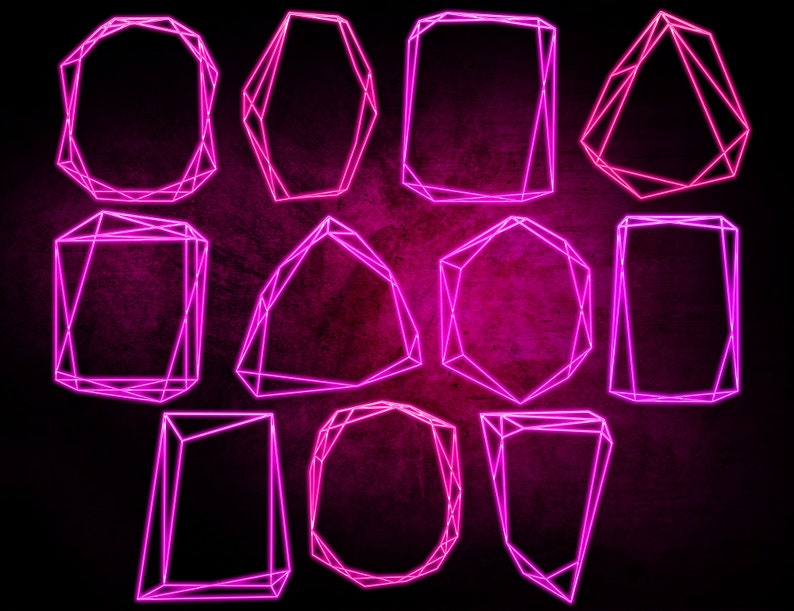 Pink Neon Frames Neon Frame Overlays Neon Crystal Frames | Etsy