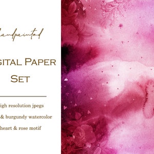Valentine's Watercolor Digital Papers, Red Watercolor Texture, Pink ...