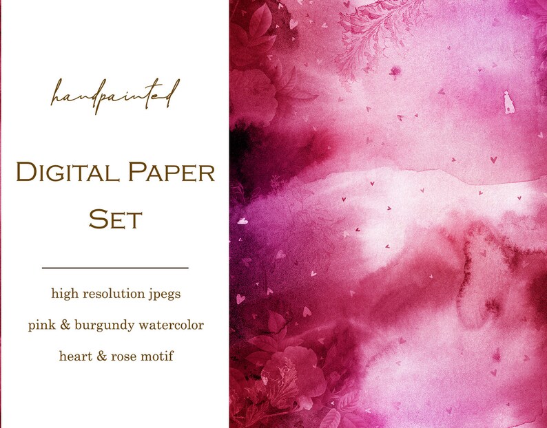 Valentine's Watercolor Digital Papers Red watercolor | Etsy