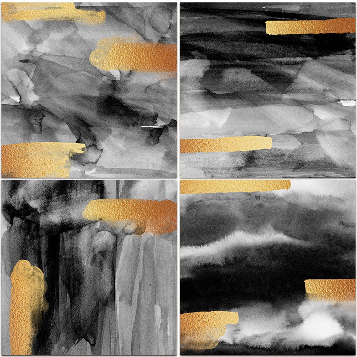 Black and Gold Watercolor Digital Paper Black Background - Etsy