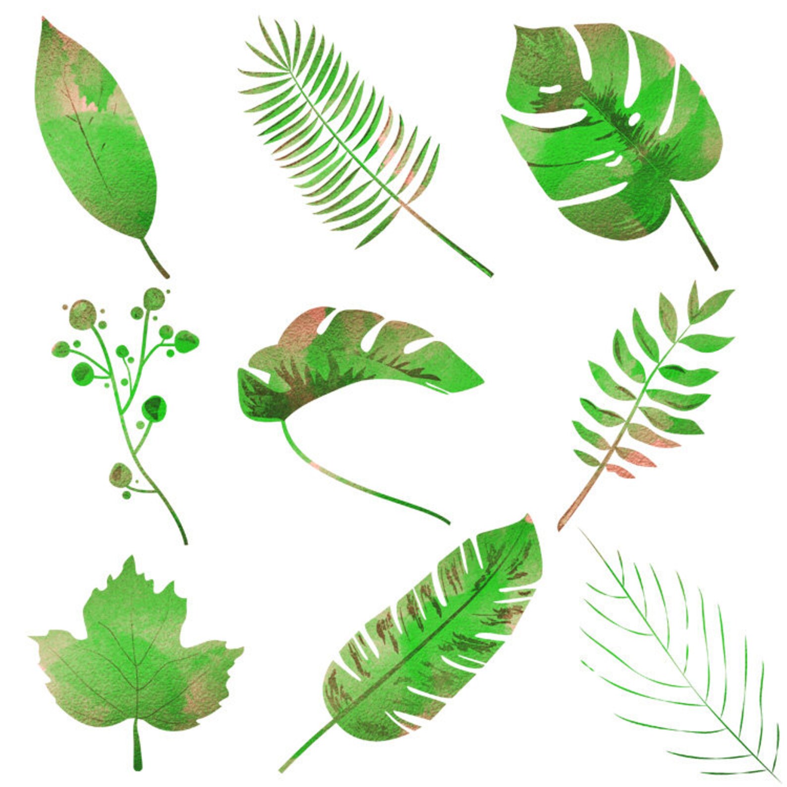 Rose Gold Tropical Leaves Clipart Green Tropical Leaves Clip | Etsy