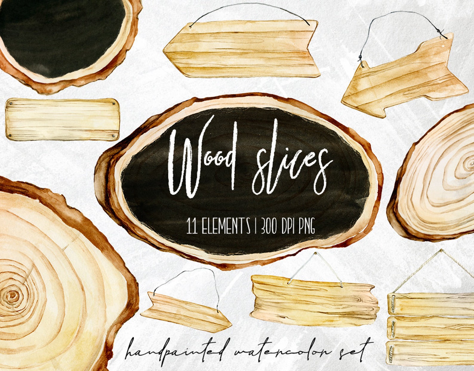 Wood Slices Clipart Watercolor Wooden Slices Wedding Frames - Etsy