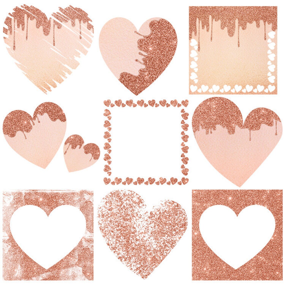 Rose gold heart clipart Rose gold design elements clipart | Etsy