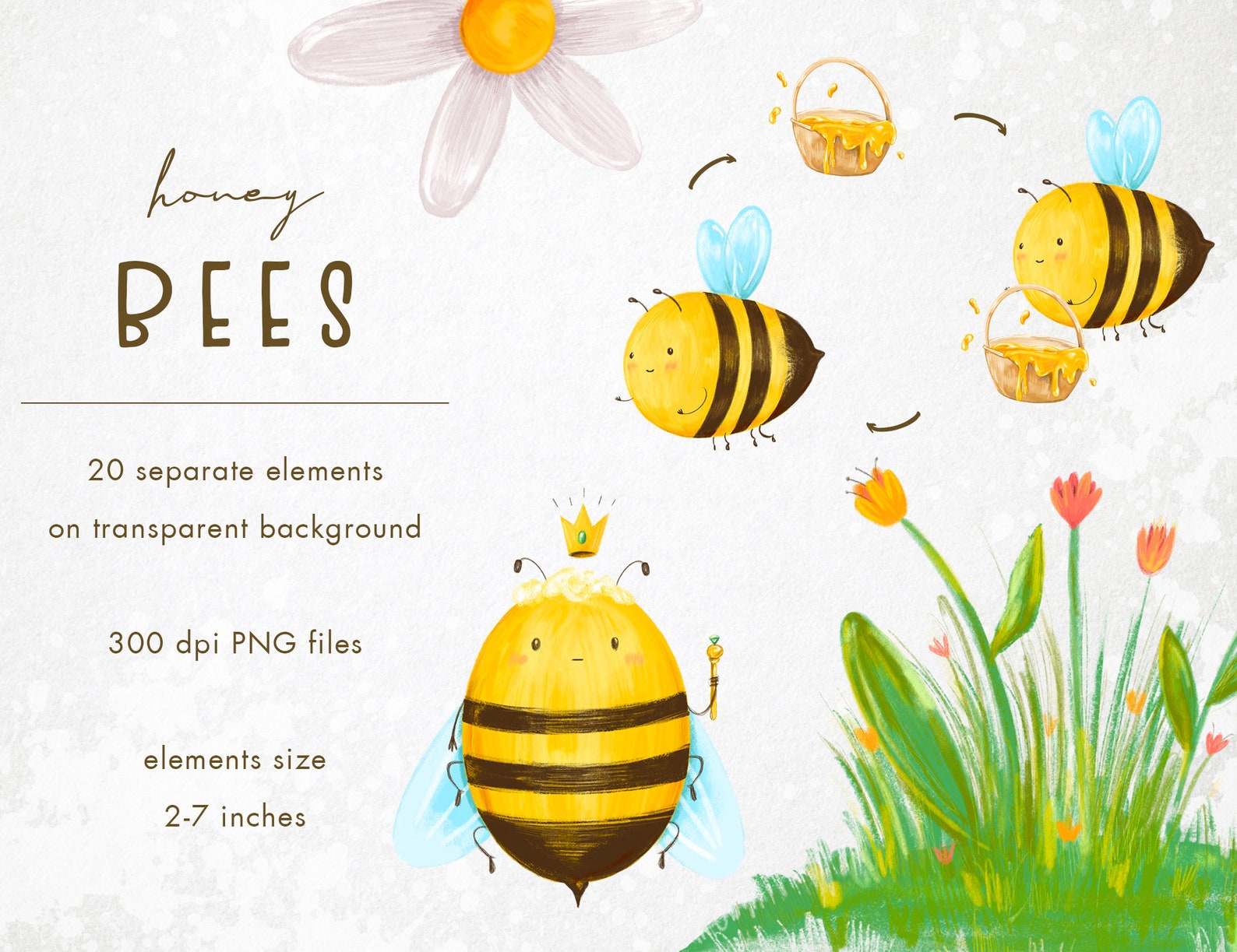 Honey Bee Clipart Hand Drawn Cute Bee Clipart Honeycomb - Etsy