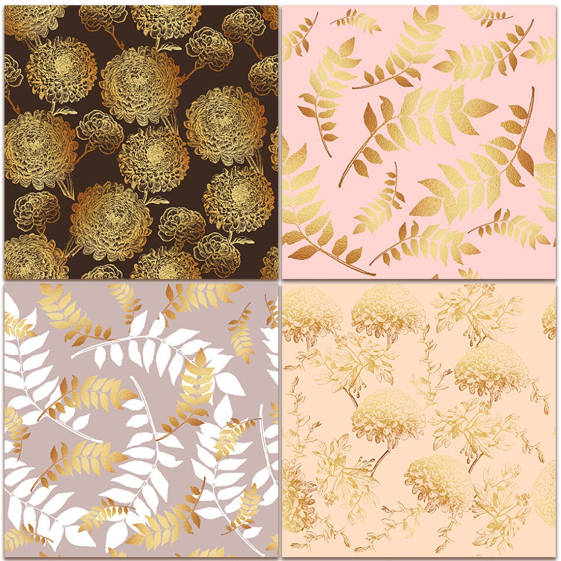 Gold Seamless Floral Digital Paper, Seamless Background, Gold Seamles ...
