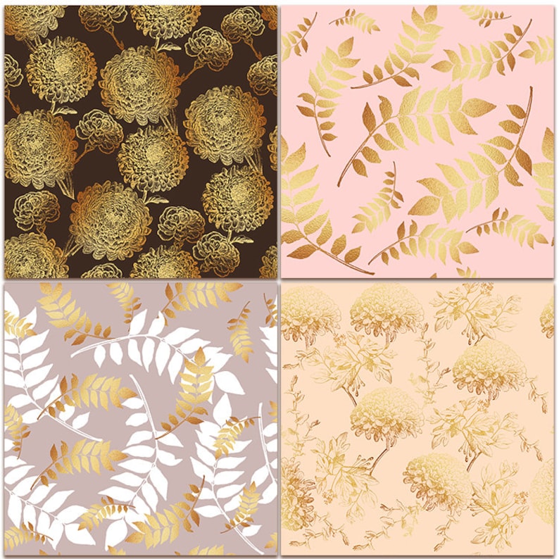 Gold Seamless Floral Digital Paper, Seamless Background, Gold Seamles ...