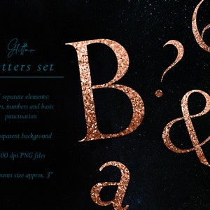 Glitter Rose Gold Alphabet Clipart: PNG Letter Overlays (digital ...