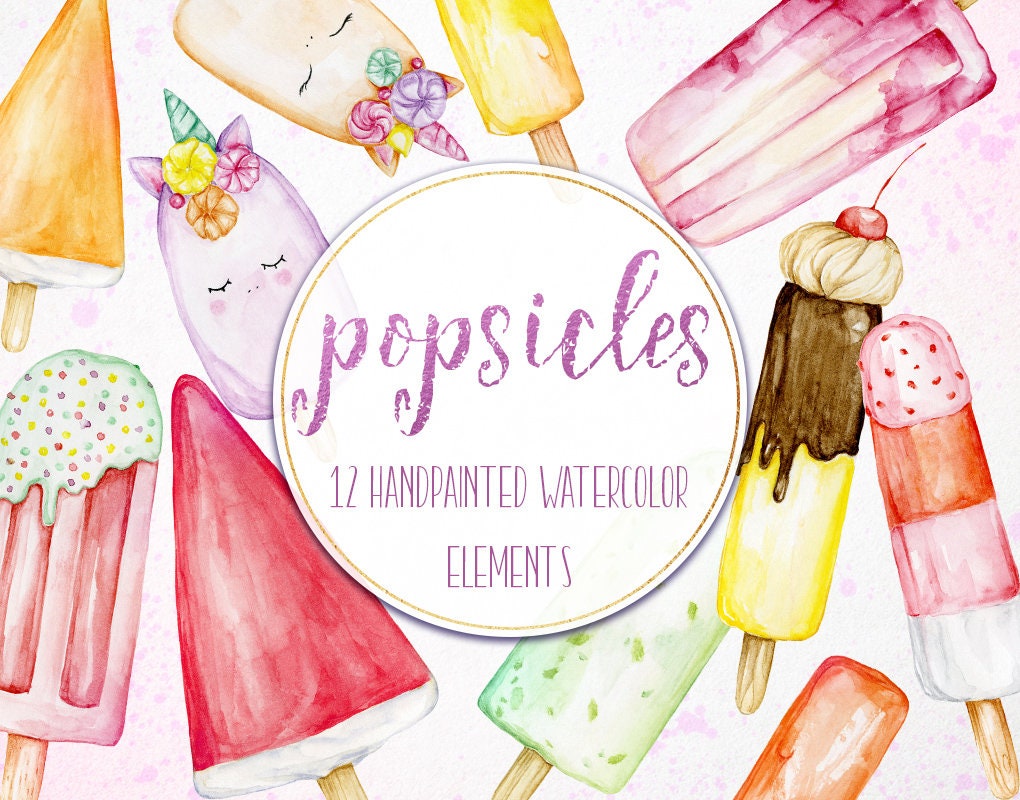 Watercolor ice cream clipart Watercolor popsicles | Etsy