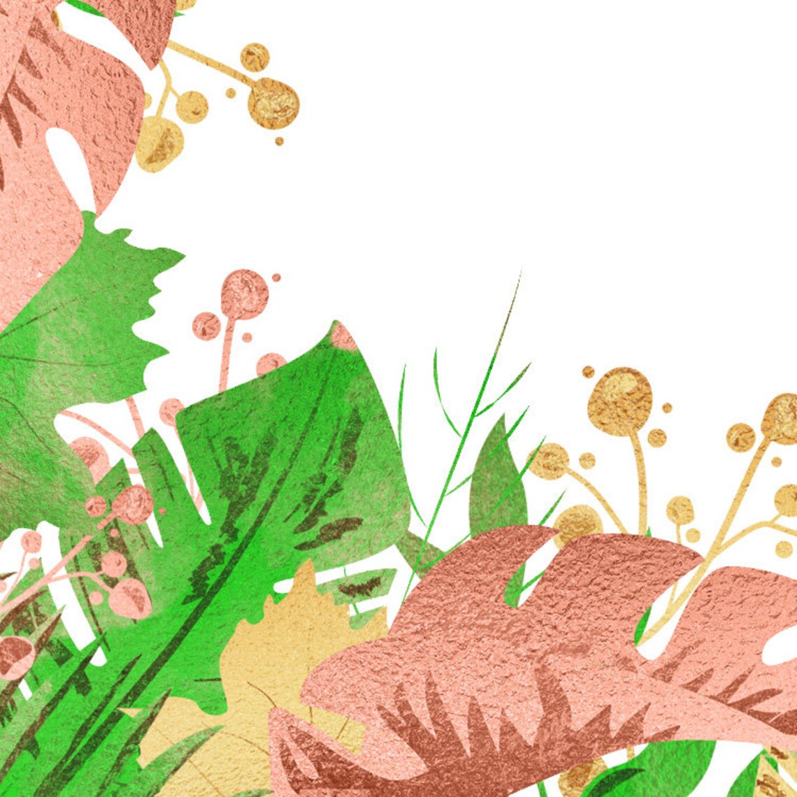 Rose Gold Tropical Leaves Clipart Green Tropical Leaves Clip - Etsy
