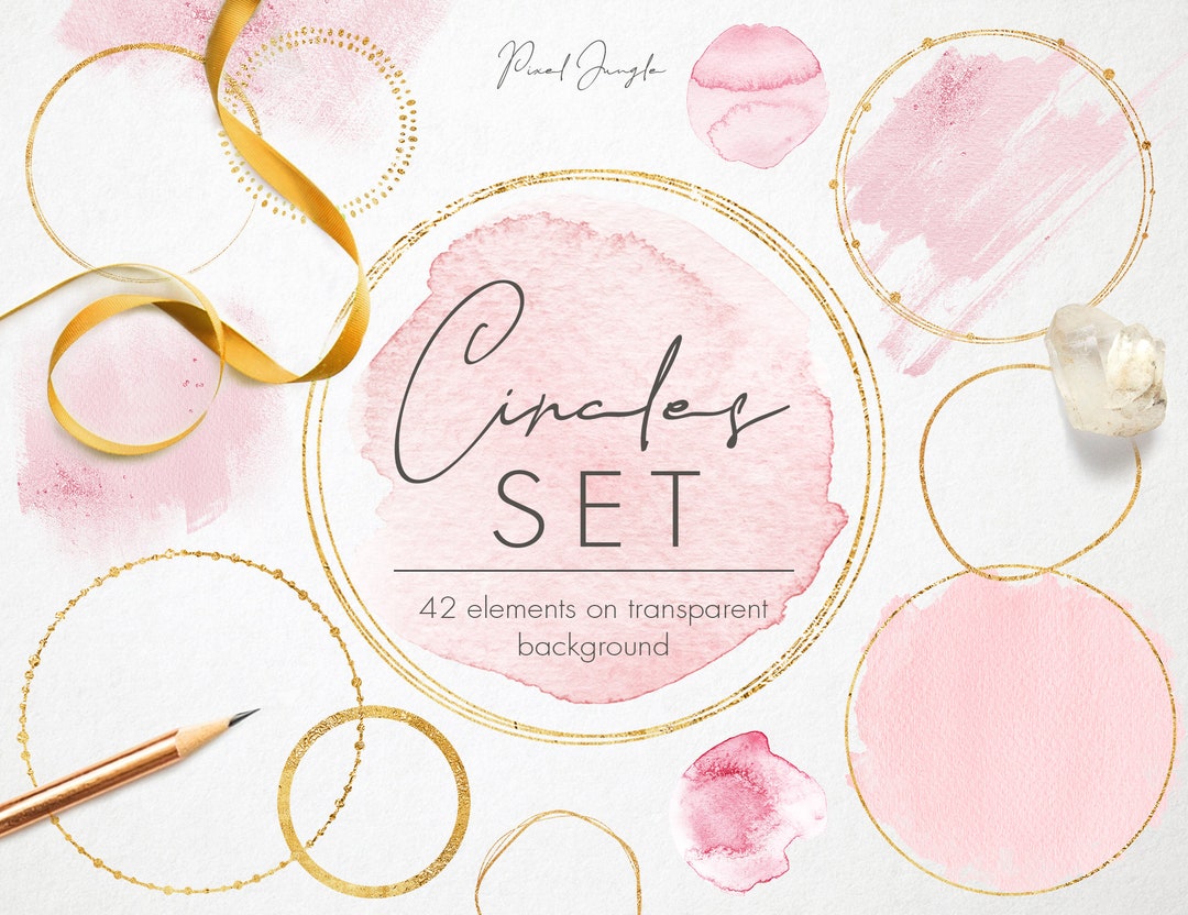 Gold Circles With Pink Watercolor, Watercolor Circles for Logo, Gold ...