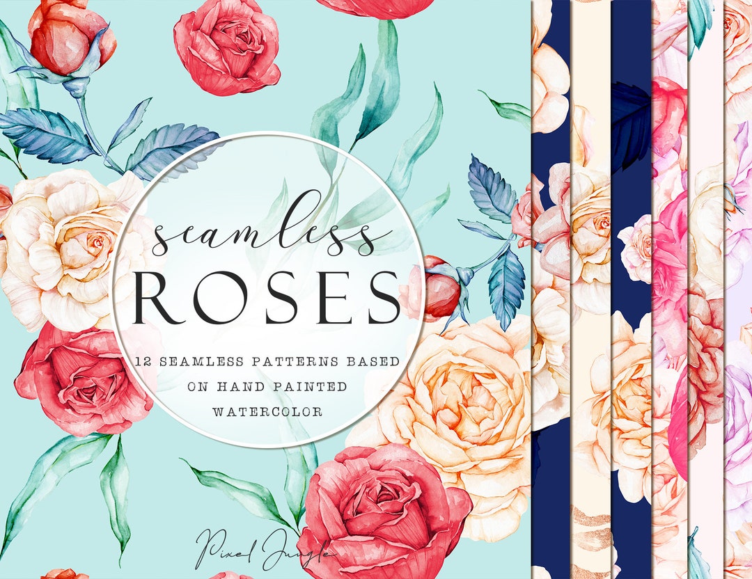 Seamless Floral Digital Paper Pack, Watercolor Paper Cliprt, Watercolor ...