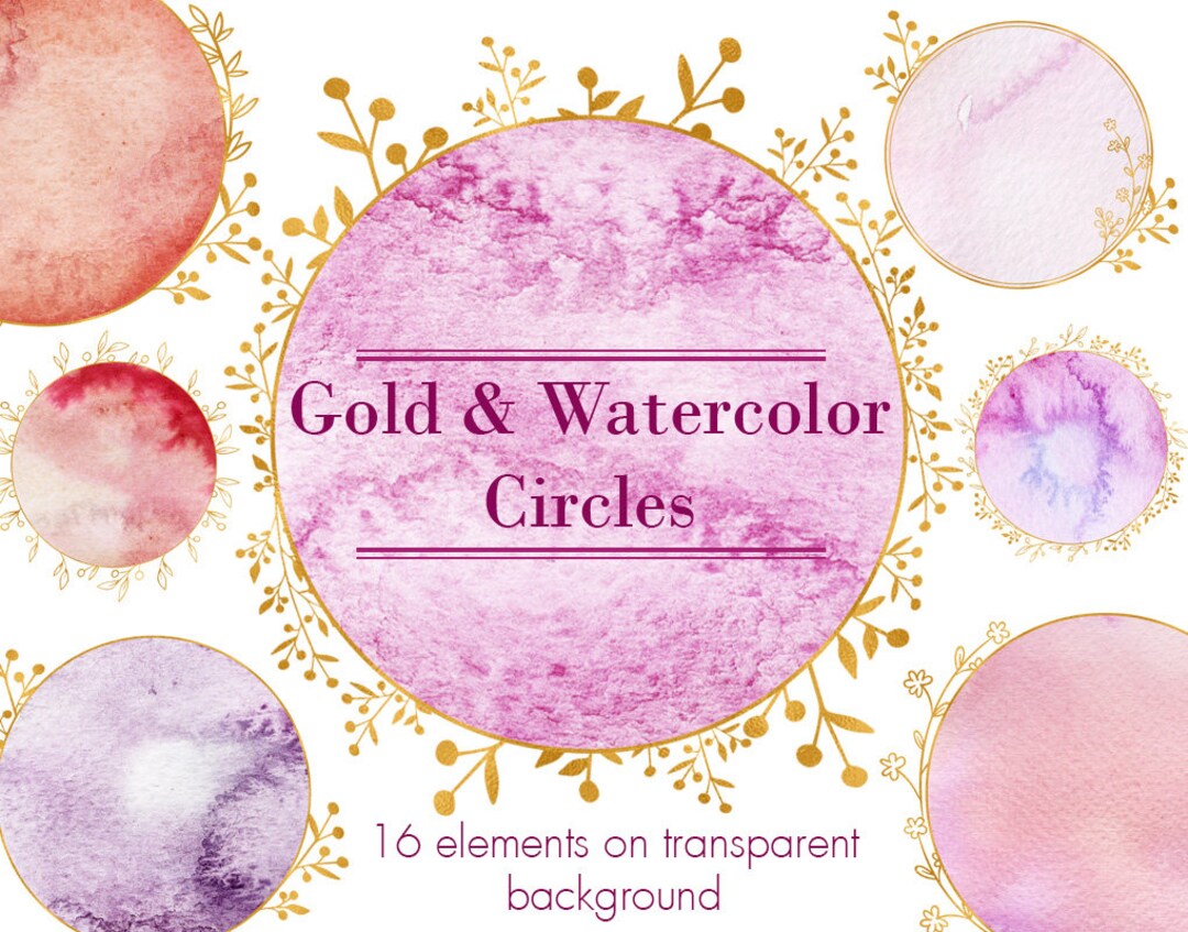 Gold Pink Watercolor Circles Clipart, Floral Frames, Gold Ornaments ...