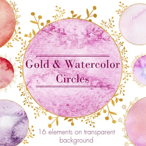 Gold Pink Watercolor Circles Clipart, Floral Frames, Gold Ornaments ...