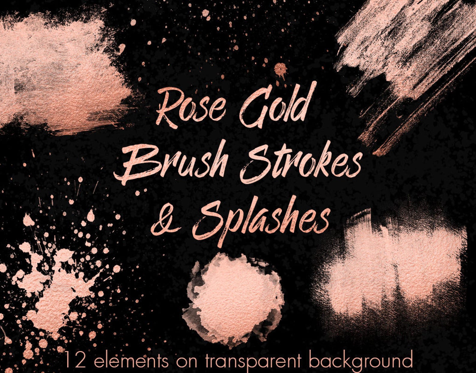 Rose Gold Design Elements, Rose Gold Brush Strokes Clip Art, Metallic ...