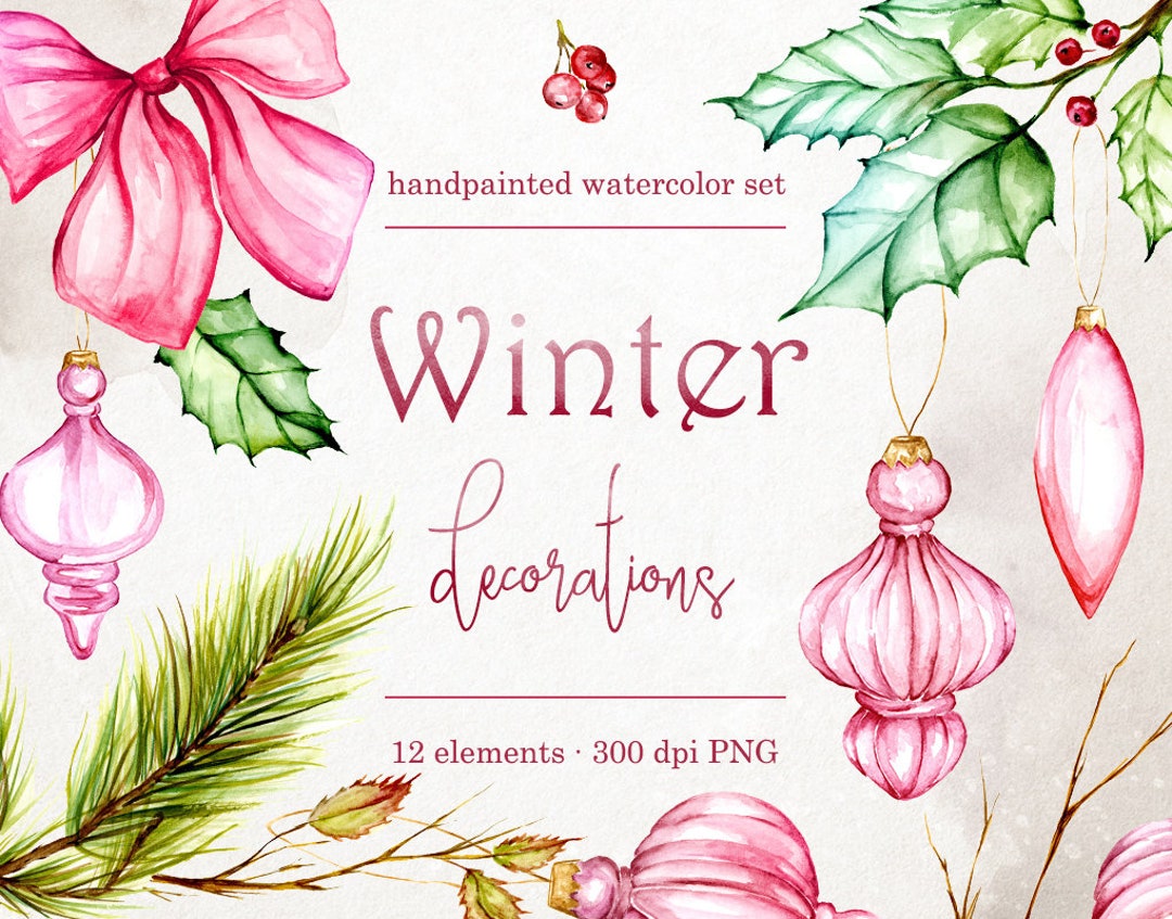 Hand Painted Watercolor Clipart, Christmas Clipart, Watercolour ...