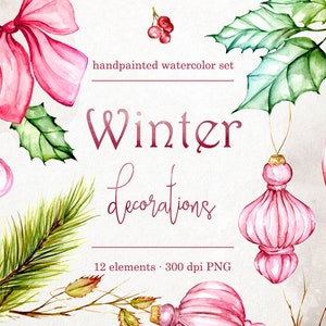 Hand Painted Watercolor Clipart, Christmas Clipart, Watercolour ...