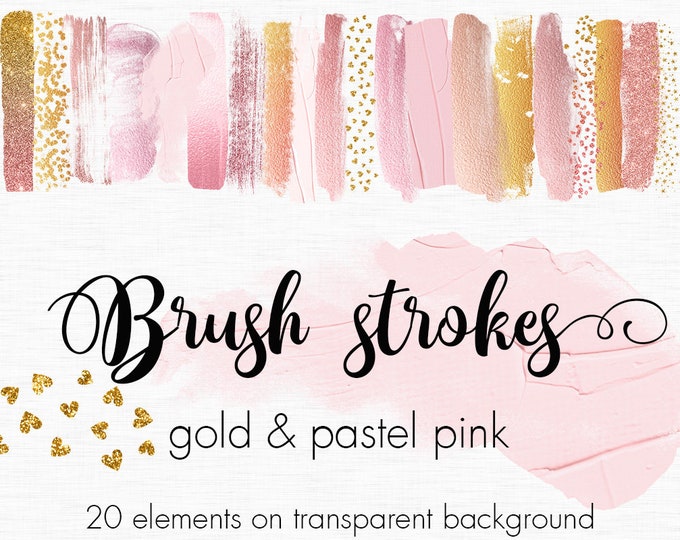Soft Pink & Gold Brush Strokes Clip Art, Gold Brush Strokes Clipart ...