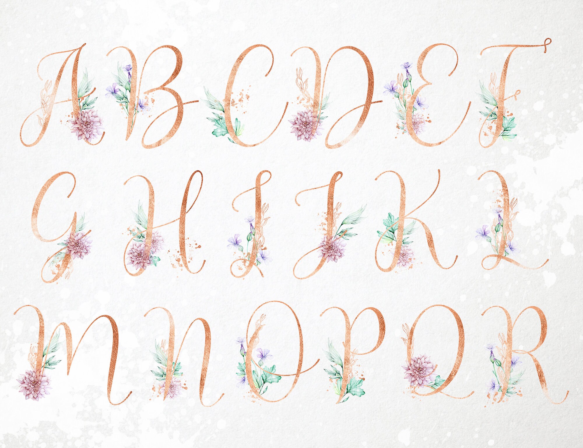 Rose Gold Letters With Watercolor Floral Elements Rose Gold - Etsy