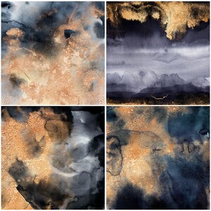 Navy Blue Digital Papers With Gold Foil, Watercolor Digital Paper ...