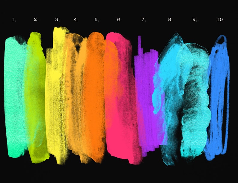 Fluo Brush Strokes Clipart Fluorescent Overlays Fluo Paint - Etsy