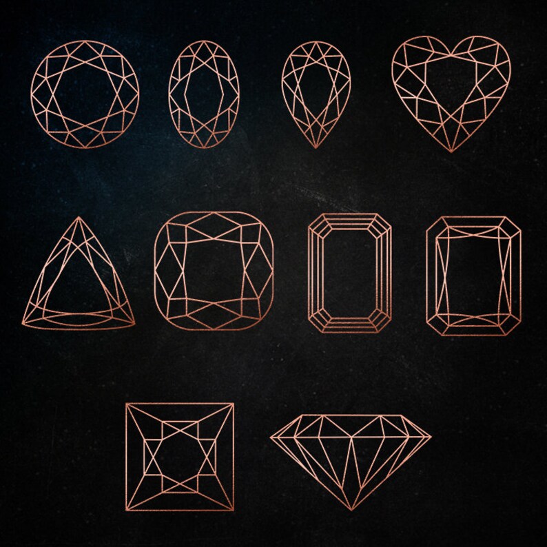 Rose Gold Diamonds Clipart Rose Gold Gems Clipart Diamonds - Etsy