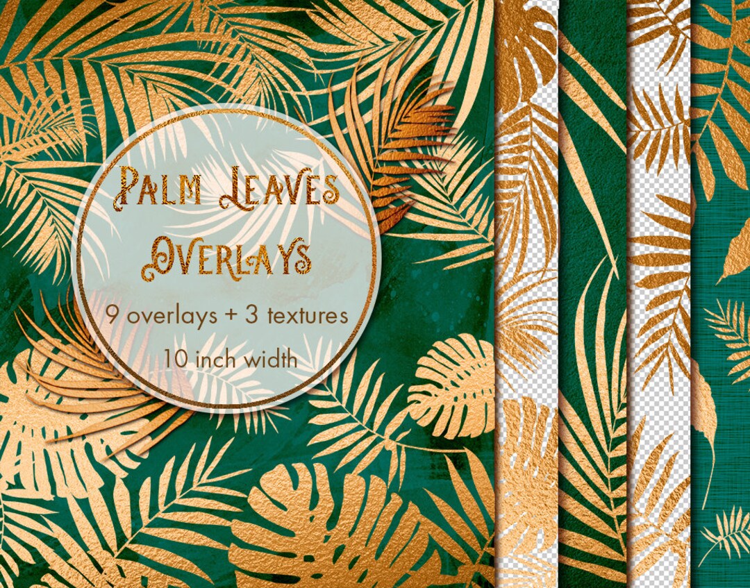 Gold Leaf Overlays, Gold Palm Leaves Clipart, Tropical Overlays, Floral ...
