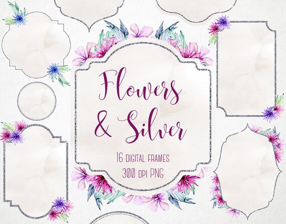 Silver frames clipart Silver overlays Silver frames Wedding | Etsy