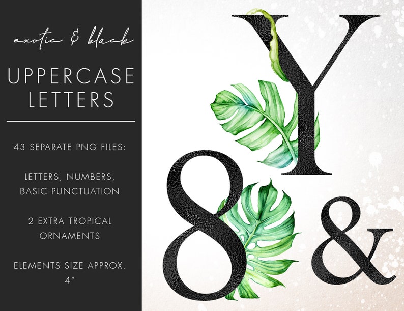 Black Foil Letters With Watercolor Palm Leaves Alphabet - Etsy
