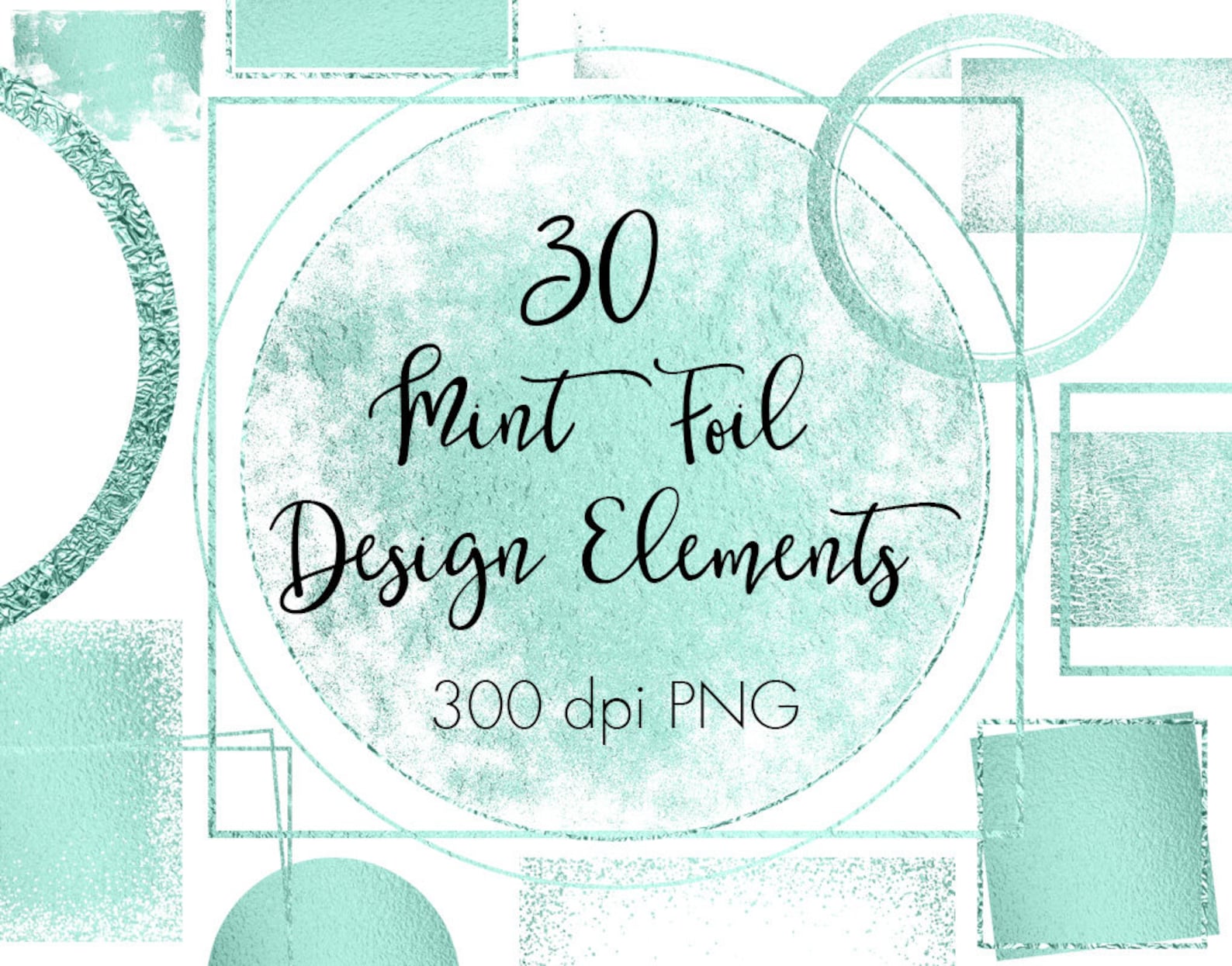 Mint Design Elements Clipart, Mint Metallic Brush Strokes, Mint Foil ...