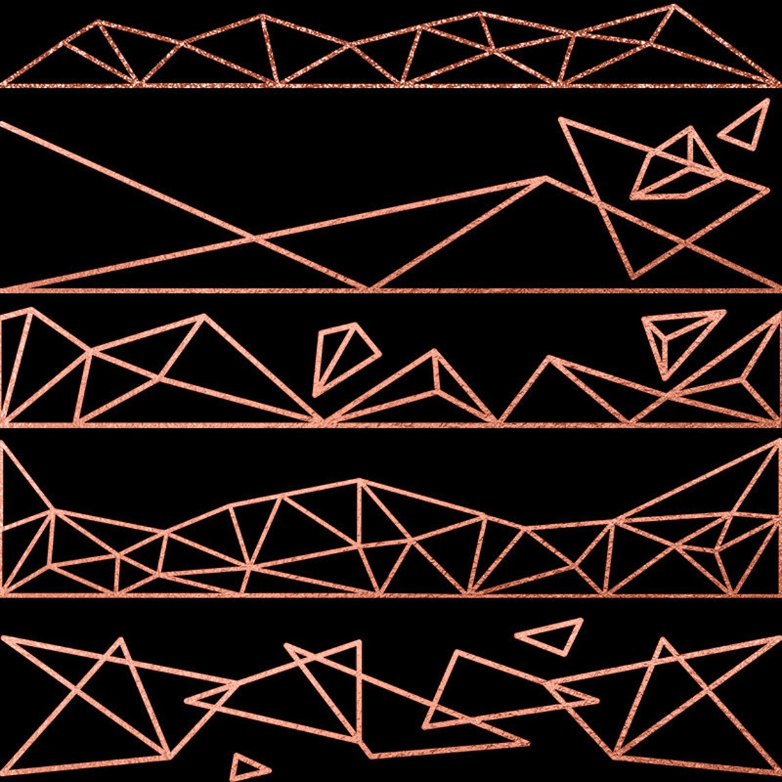 Rose Gold Geometric Borders Clipart, Rose Gold Border Overlays, Rose ...