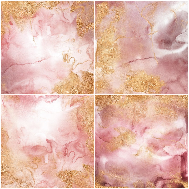 Pink Watercolor Digital Papers With Gold Foil Watercolor - Etsy