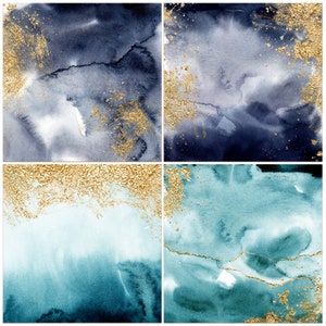 Navy Watercolor Digital Paper, Watercolor Paper Pack, Gold Foil Paper ...