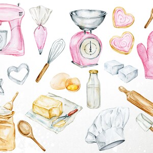 Watercolor Bakery Clipart, Hand Painted Kitchen Utensils, Cooking ...