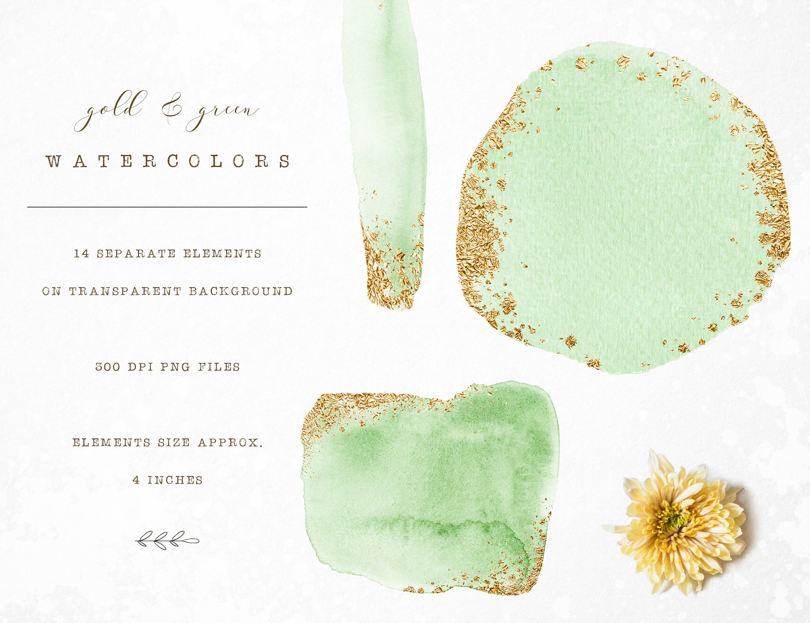 Green Watercolor Splashes With Gold Foil (PNG Digital Download) - Etsy