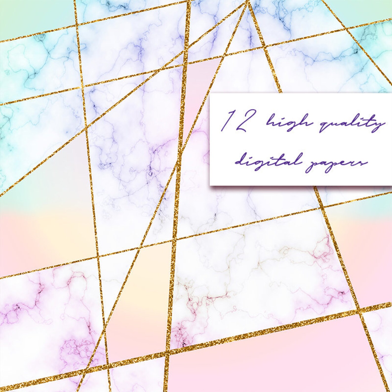 Rainbow Marble Glitter Digital Papers Rainbow Digital | Etsy