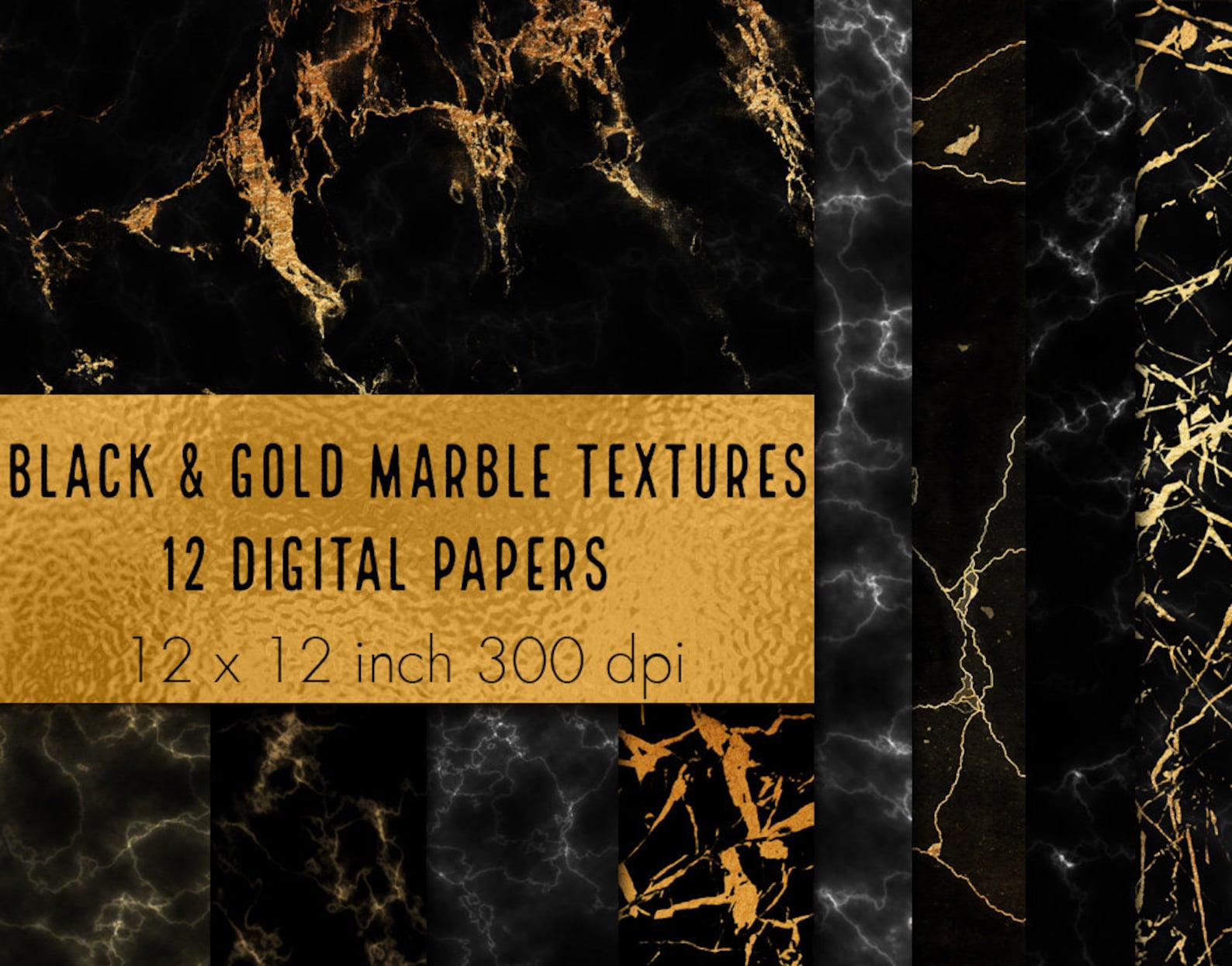 Black Gold Marble Digital Paper Black Marble Paper Marble | Etsy