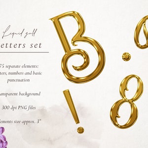 Liquid Gold Alphabet Clipart, Gold Letter Overlays, Liquid Letters ...